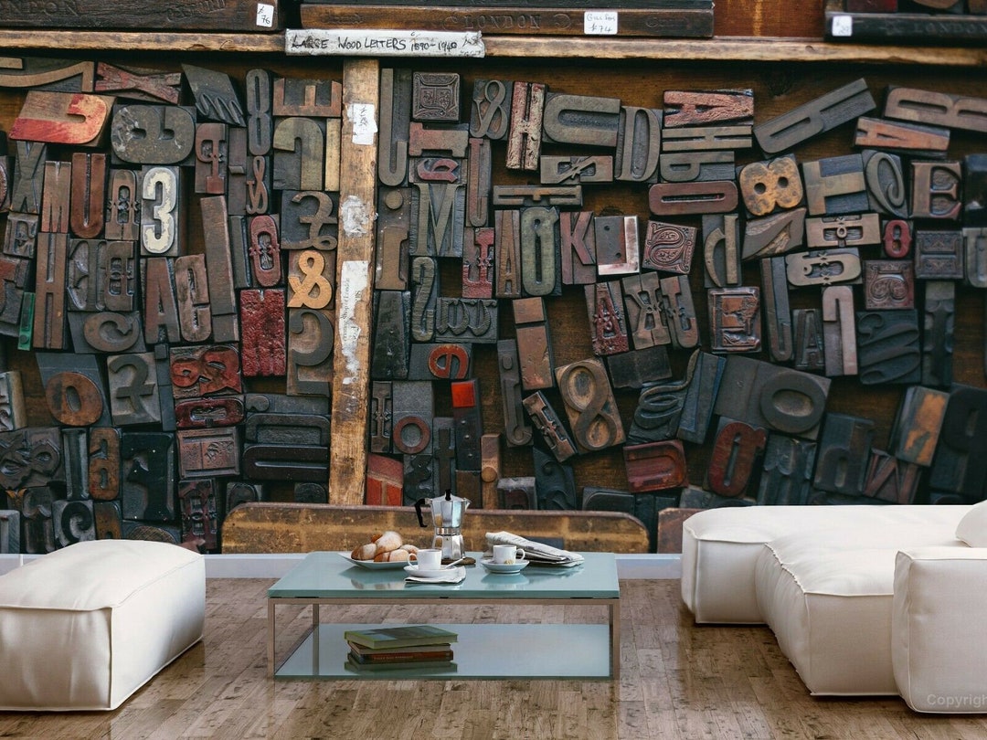 Type Letters Wallpaper Wall Mural Photo Print Room Poster Book Art ...