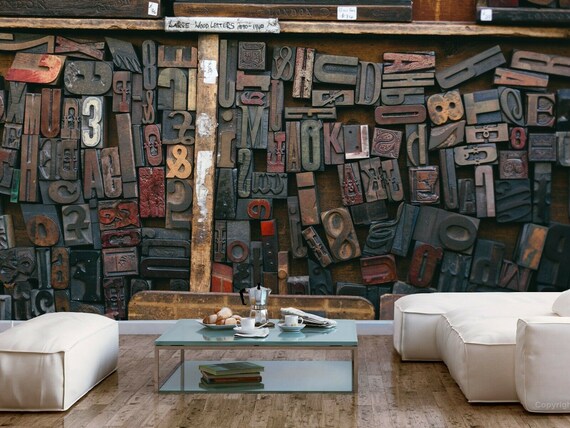 Type Letters Wallpaper Wall Mural Photo Print Room Poster Book | Etsy