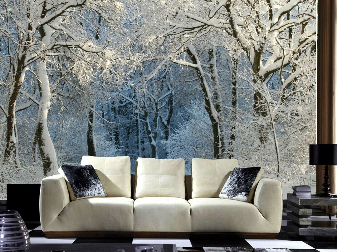 White Snow Winter Trees Forest Photo Wallpaper Mural Room Poster ...