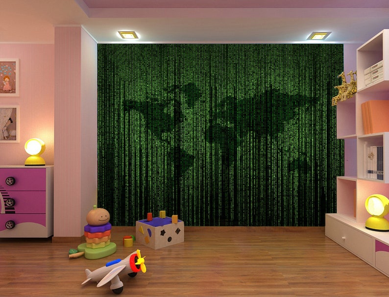 Matrix Code World Map Photo Wallpaper Wall Mural Home Bedroom - Etsy