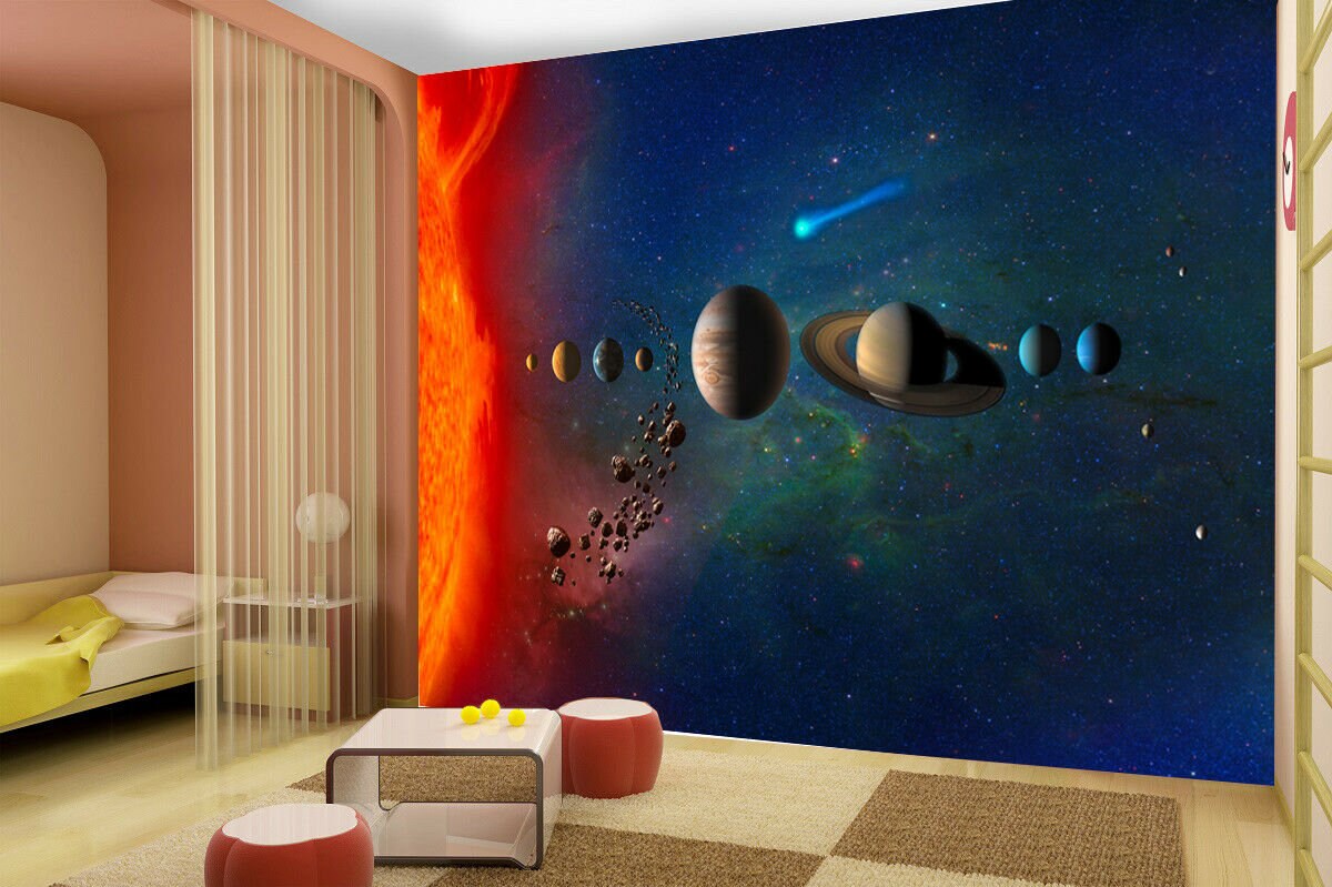 Space Stars Planets Solar System Wallpaper Mural Photo Children Kids ...