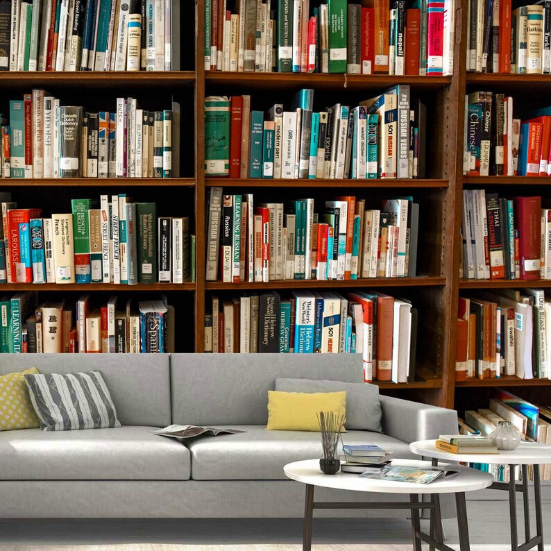Bookcase Library Book Shelve Wallpaper Mural Photo Home Poster DIY ...