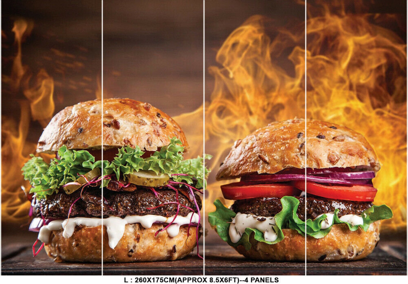 Beef Burger Grill Fire Food Wallpaper Mural Restaurant Kitchen Poster ...