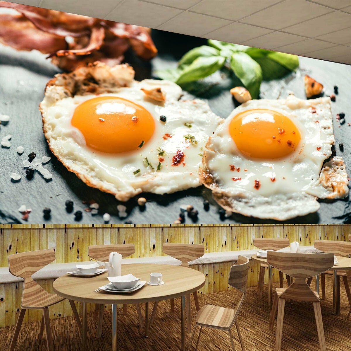 Eggs Herbs Spice Grill Food Wallpaper Mural Photo Restaurant | Etsy