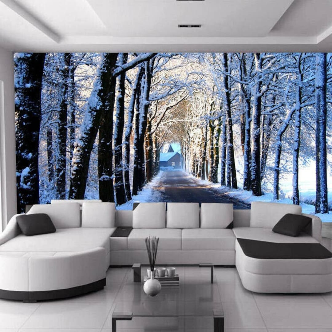 White Snow Winter Tree Road Ice Photo Wallpaper Mural Poster Decoration ...