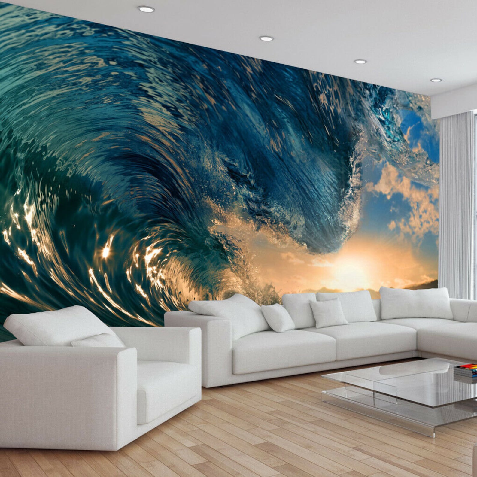 Océan Eau de mer Vague Plage Papier peint Mural Ciel Soleil Photo ...