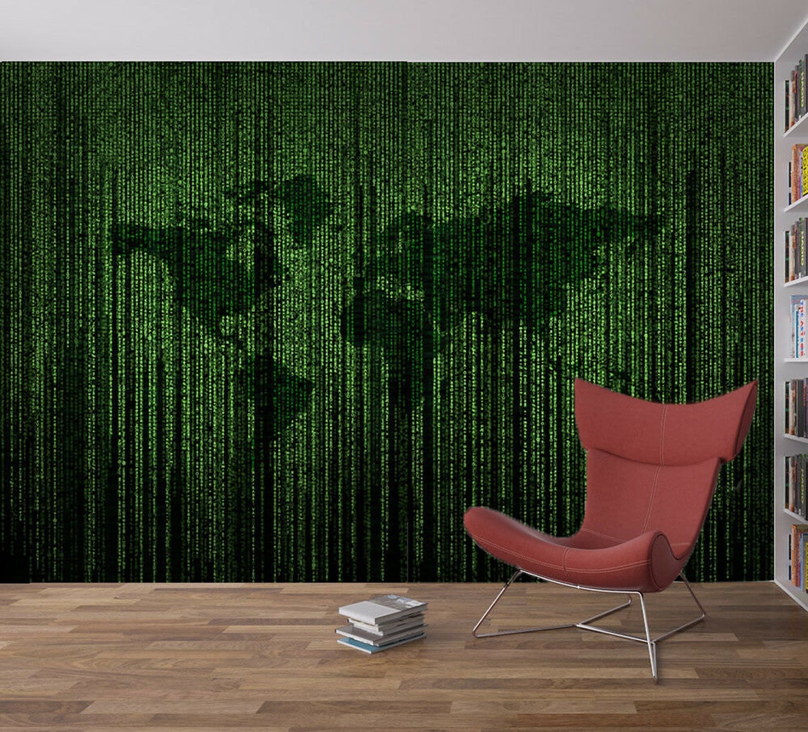 Matrix Code World Map Photo Wallpaper Wall Mural Home Bedroom - Etsy