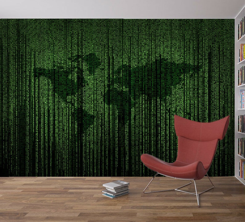 Matrix Code World Map Photo Wallpaper Wall Mural Home Bedroom ...