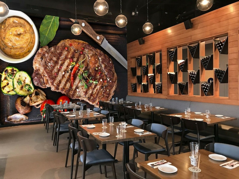 Steak Meat BBQ Grill Food Wallpaper Mural Photo Restaurant Kitchen ...