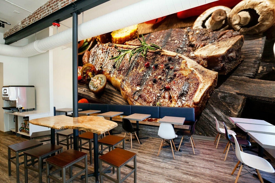 Steak Meat BBQ Grill Food Wallpaper Mural Photo Restaurant Kitchen ...