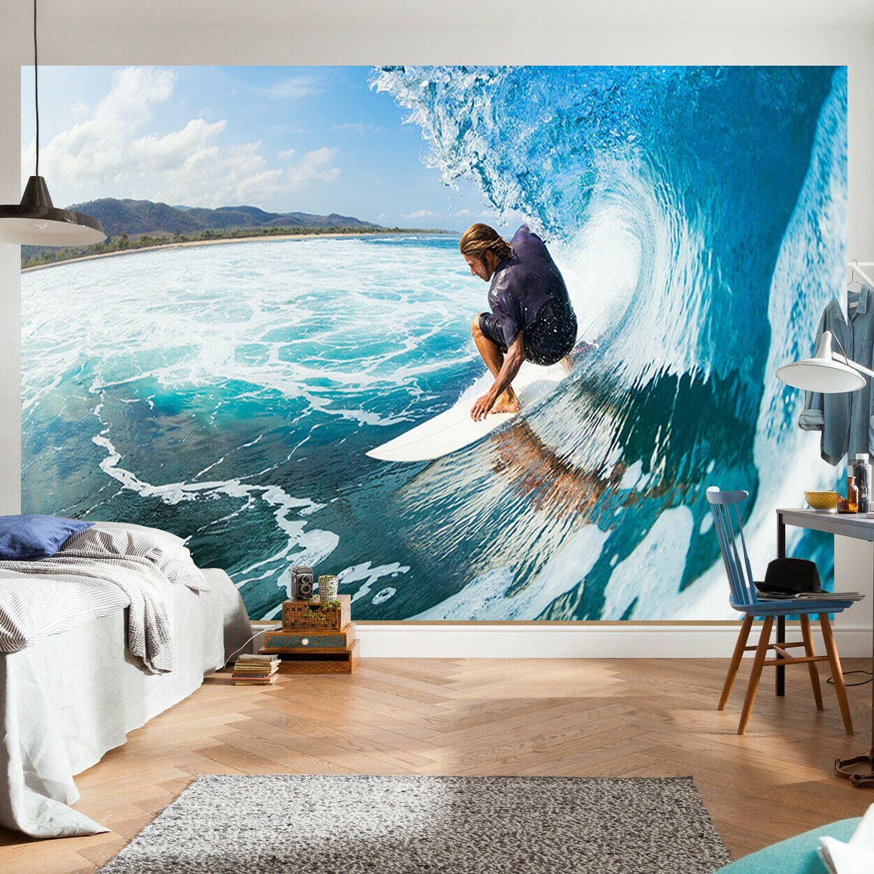 Beach Surfing Sea Wallpaper Wall Mural Wave Ocean Sky Photo | Etsy