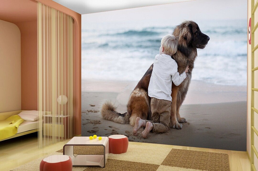 Dog Boy Friends Animal Photo Wallpaper Mural Pets Kids Children Room ...
