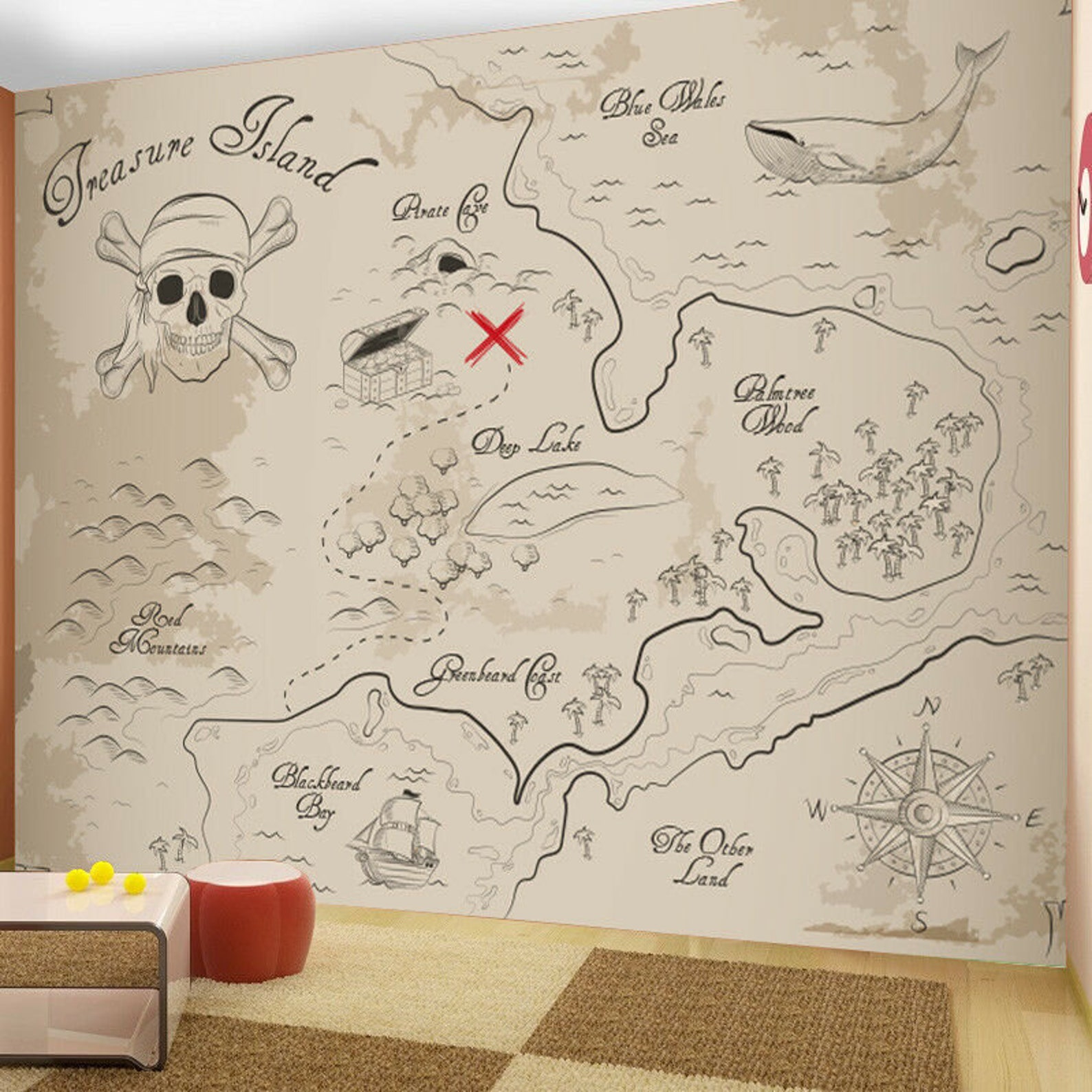Pirate Treasure Map Wallpaper Wall Mural Photo Bedroom Children Kid ...