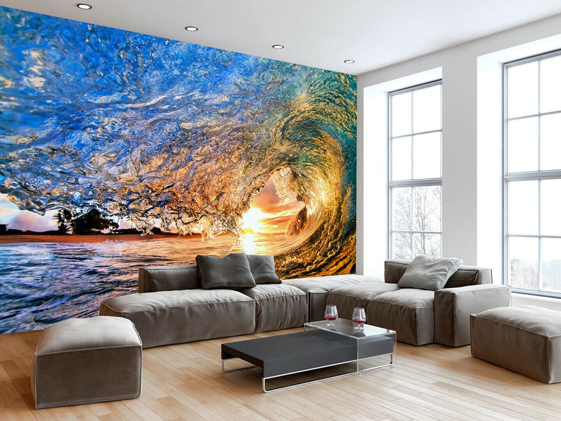 Ocean Sea Water Wave Beach Wallpaper Wall Mural Sky Tide Sun - Etsy UK