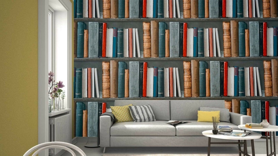 Bookcase Library Book Shelve Wallpaper Mural Photo Home Poster DIY ...