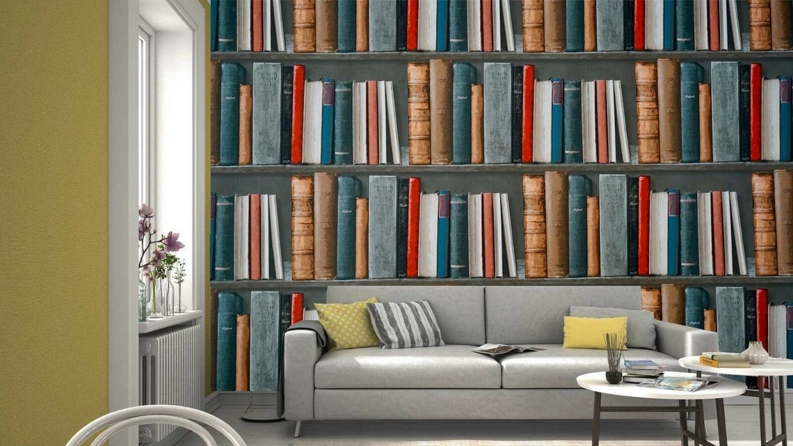 Bookcase Library Book Shelve Wallpaper Mural Photo Home Poster - Etsy