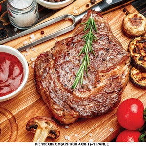 Steak BBQ Grill Meat Food Wallpaper Mural Restaurant Kitchen Poster ...