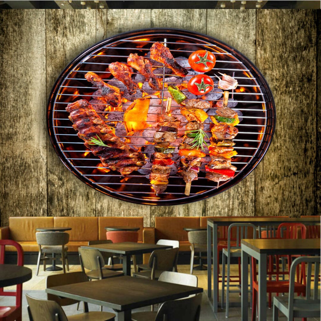 Steak BBQ Meat Grill Food Wallpaper Mural Photo Restaurant Kitchen ...