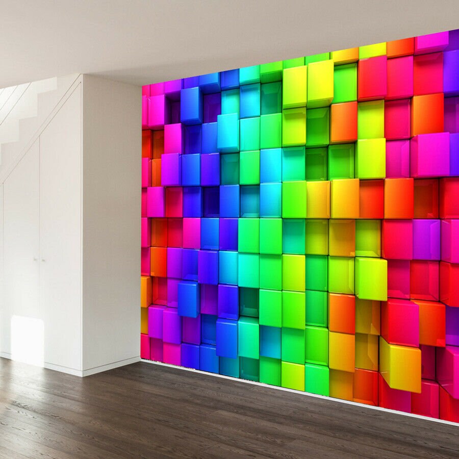 3D Colours Cubes Wallpaper Photo Pattern Wall Mural Home - Etsy