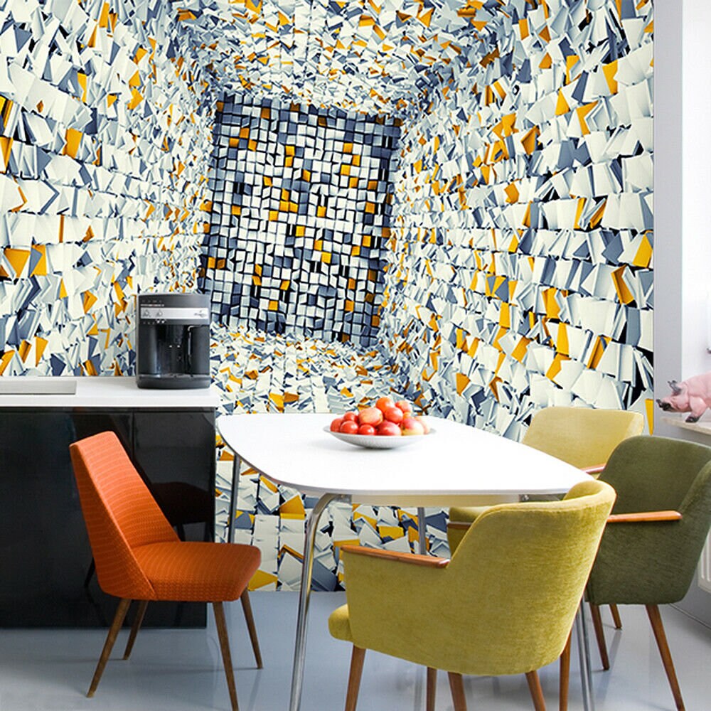 3D Cubes Blocks Wallpaper Mural Photo Pattern Wall Home Room Poster ...
