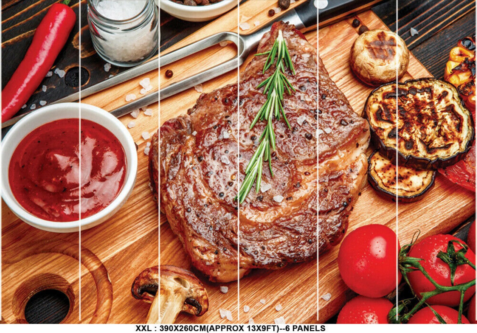 Steak BBQ Grill Meat Food Wallpaper Mural Restaurant Kitchen Poster ...