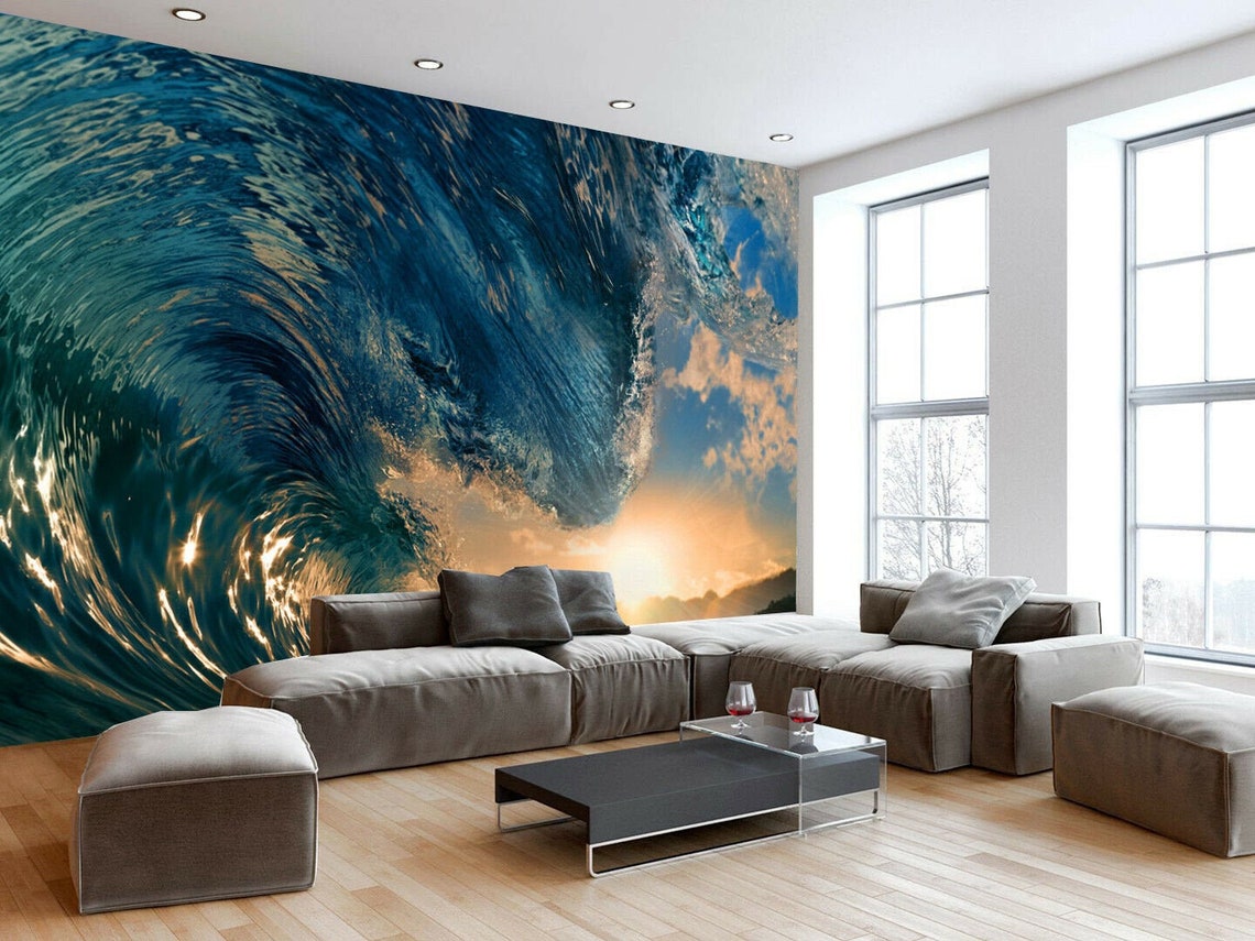 Ocean Sea Water Wave Beach Wallpaper Wall Mural Sky Sun Photo - Etsy UK