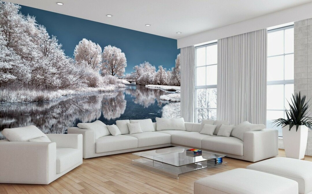 White Snow Winter Tree Lake Ice Frost Photo Wallpaper Mural Snowflakes ...