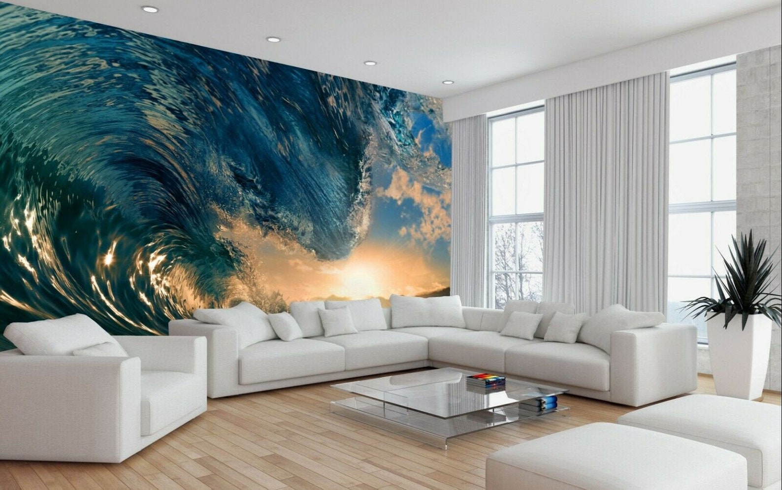 Ocean Sea Water Wave Beach Wallpaper Wall Mural Sky Sun Photo - Etsy UK