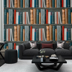 Bookcase Library Book Shelve Wallpaper Mural Photo Home Poster | Etsy