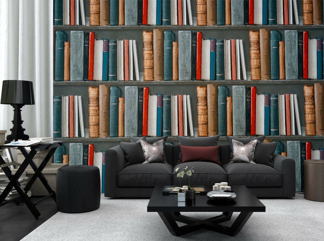 Bookcase Library Book Shelve Wallpaper Mural Photo Home Poster | Etsy