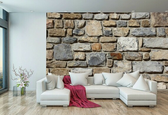 Stone Bricks Rocks Wall Wallpaper Mural Photo Background Home - Etsy UK