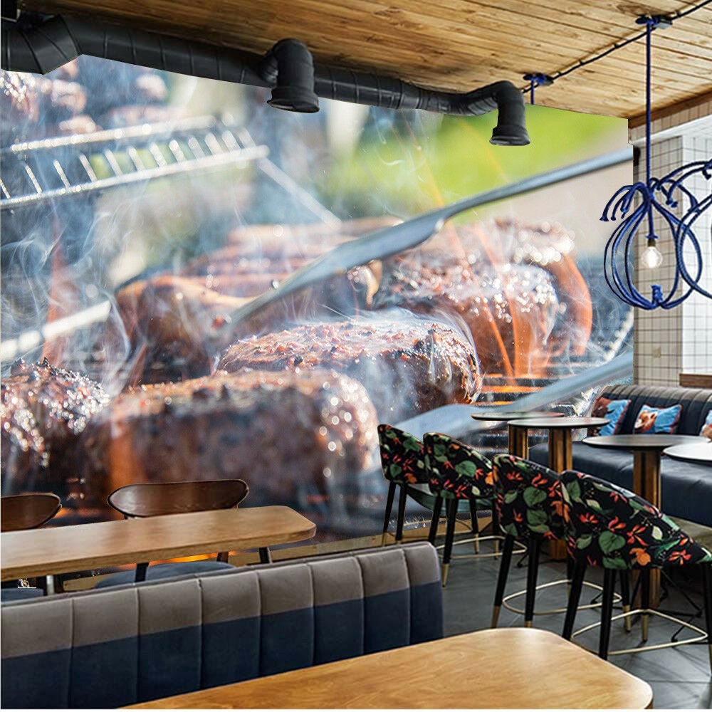 Barbecue Foods Drinks Burgers Wallpaper Mural Photo Kitchen - Etsy