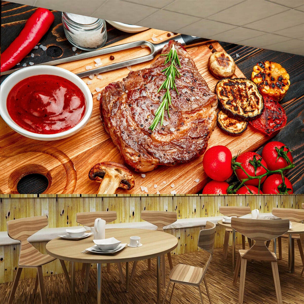 Steak BBQ Grill Meat Food Wallpaper Mural Restaurant Kitchen - Etsy UK