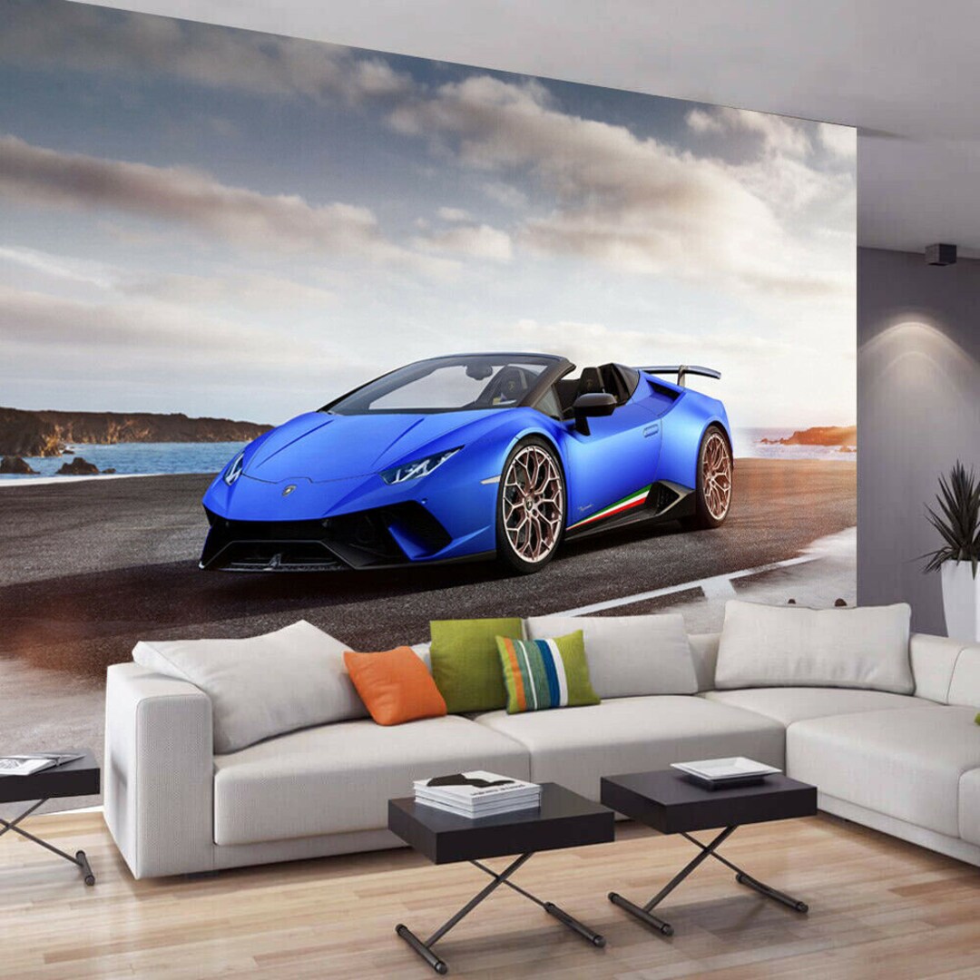 Super Sports Car Blue Car Wallpaper Mural Photo Poster Decoration Wall ...