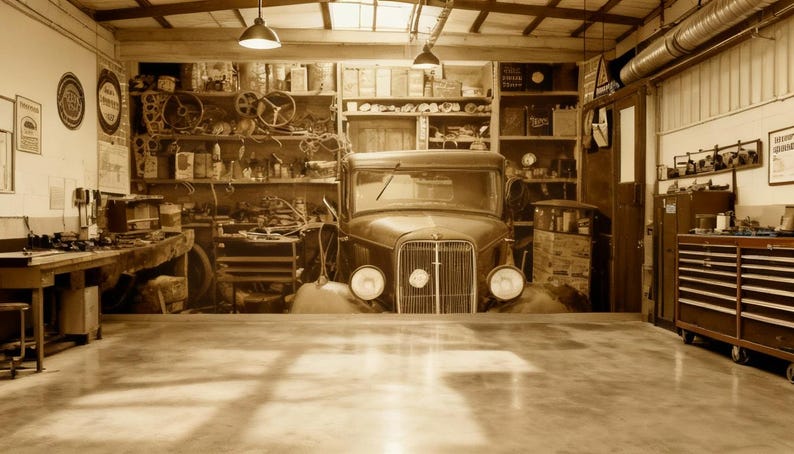 Vintage Garage Car Wallpaper Mural Photo Classic Retro Vehicle in ...