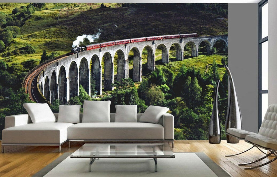 Train Railway Bridge Tree Plants Wall Mural Photo Wallpaper Bedroom ...
