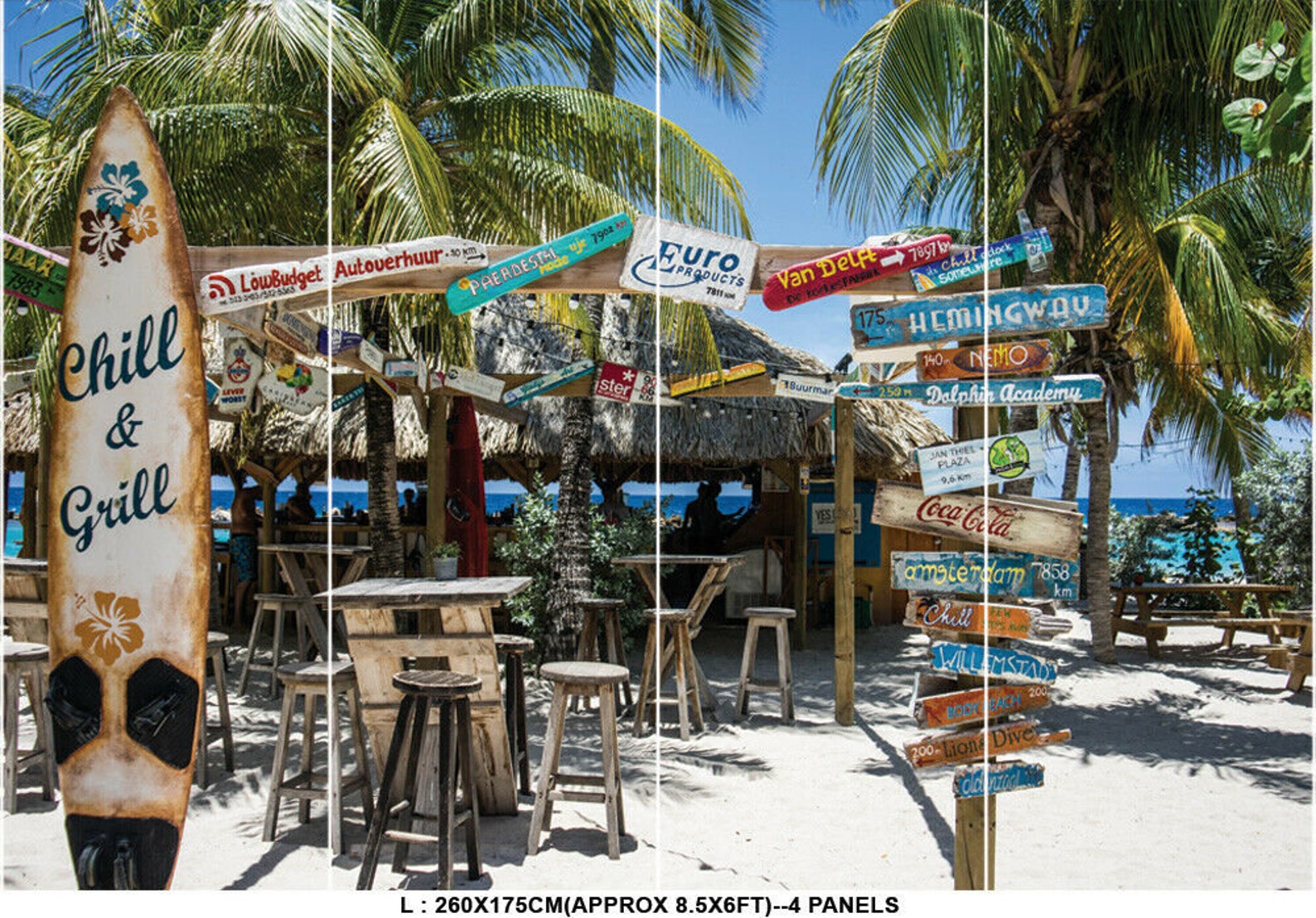 Beach Sea Surfing Pub Sky Wallpaper Wall Mural Palm Tree Photo Summer ...