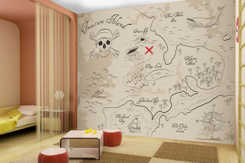Pirate Treasure Map Wallpaper Wall Mural Photo Bedroom - Etsy Canada