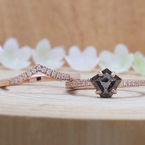 Pentagon Cut Salt and Pepper Diamond Ring 0.98 Ct 7.00 MM Pentagon ...