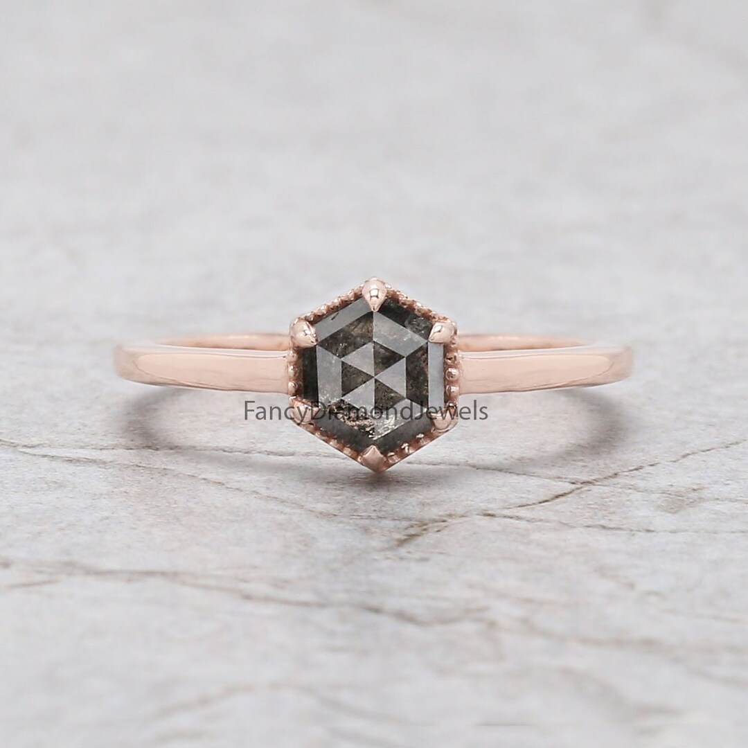 Hexagon Salt and Pepper Diamond Ring Salt and Pepper Hexagon - Etsy