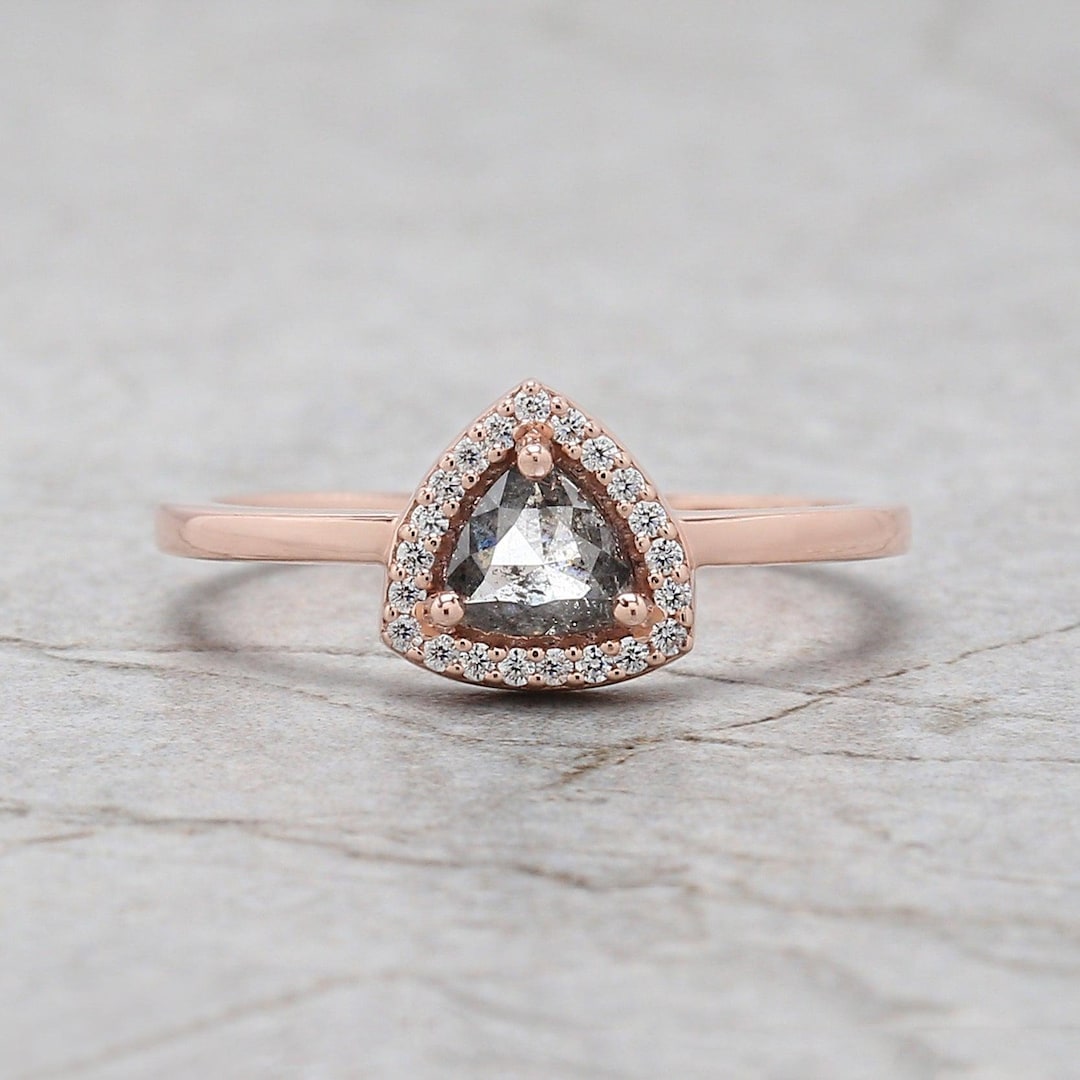 Triangle Shape Salt and Pepper Diamond Ring 0.49 Ct 4.85 MM Triangle ...