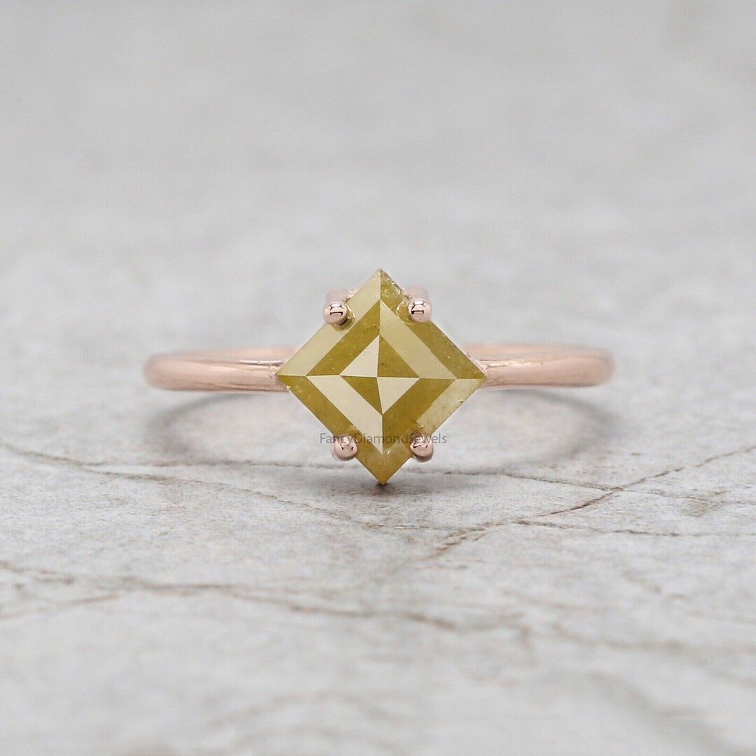1.29 Ct Natural Kite Cut Yellow Color Diamond Ring 8.45 MM Kite Shape ...