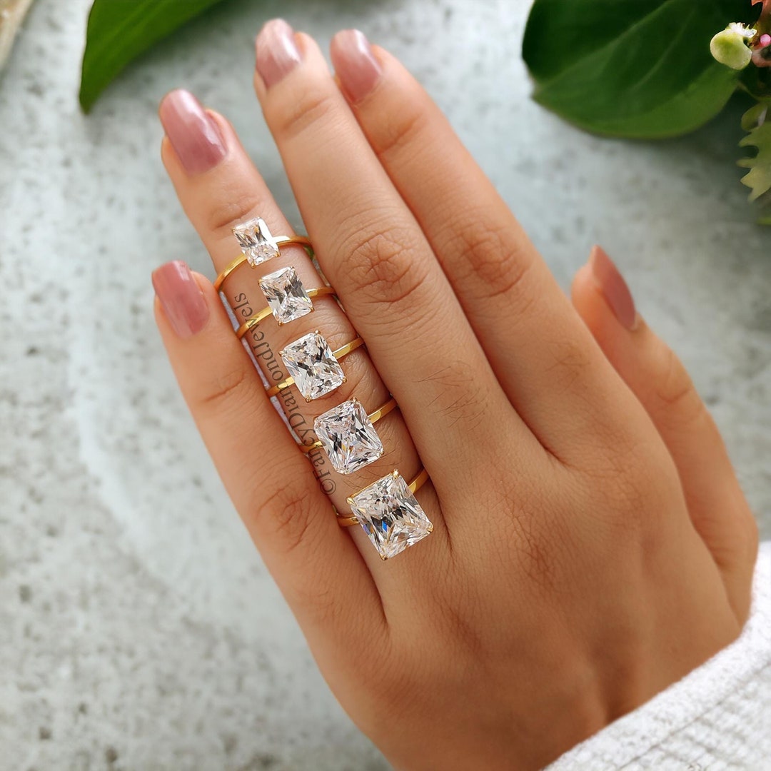 7mm to 11mm Radiant Cut Engagement Ring Gold Ring Silver Ring Diamond ...