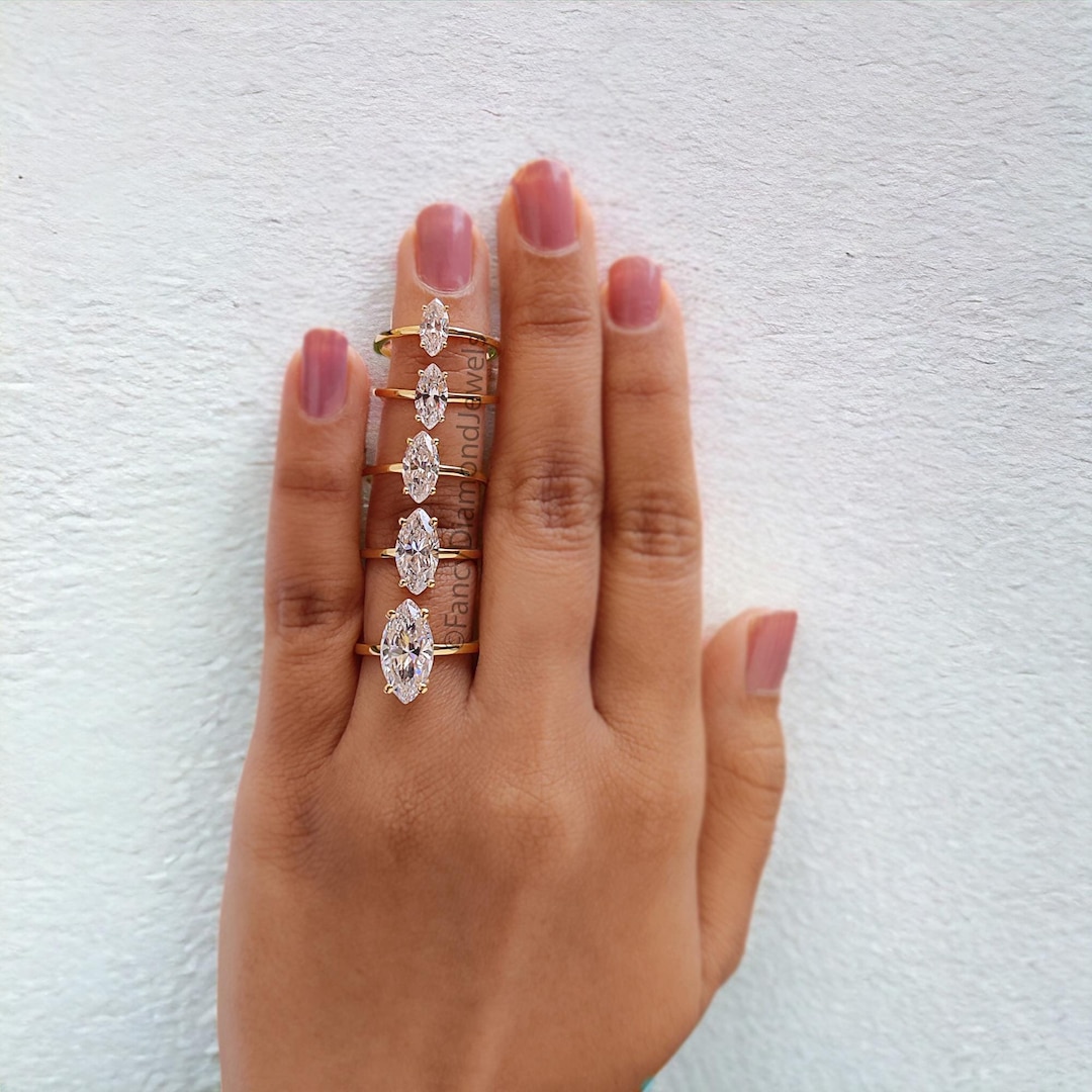 Marquise Cut Engagement Ring 8mm 9mm 10mm 12mm 14mm Stone Ring Silver ...
