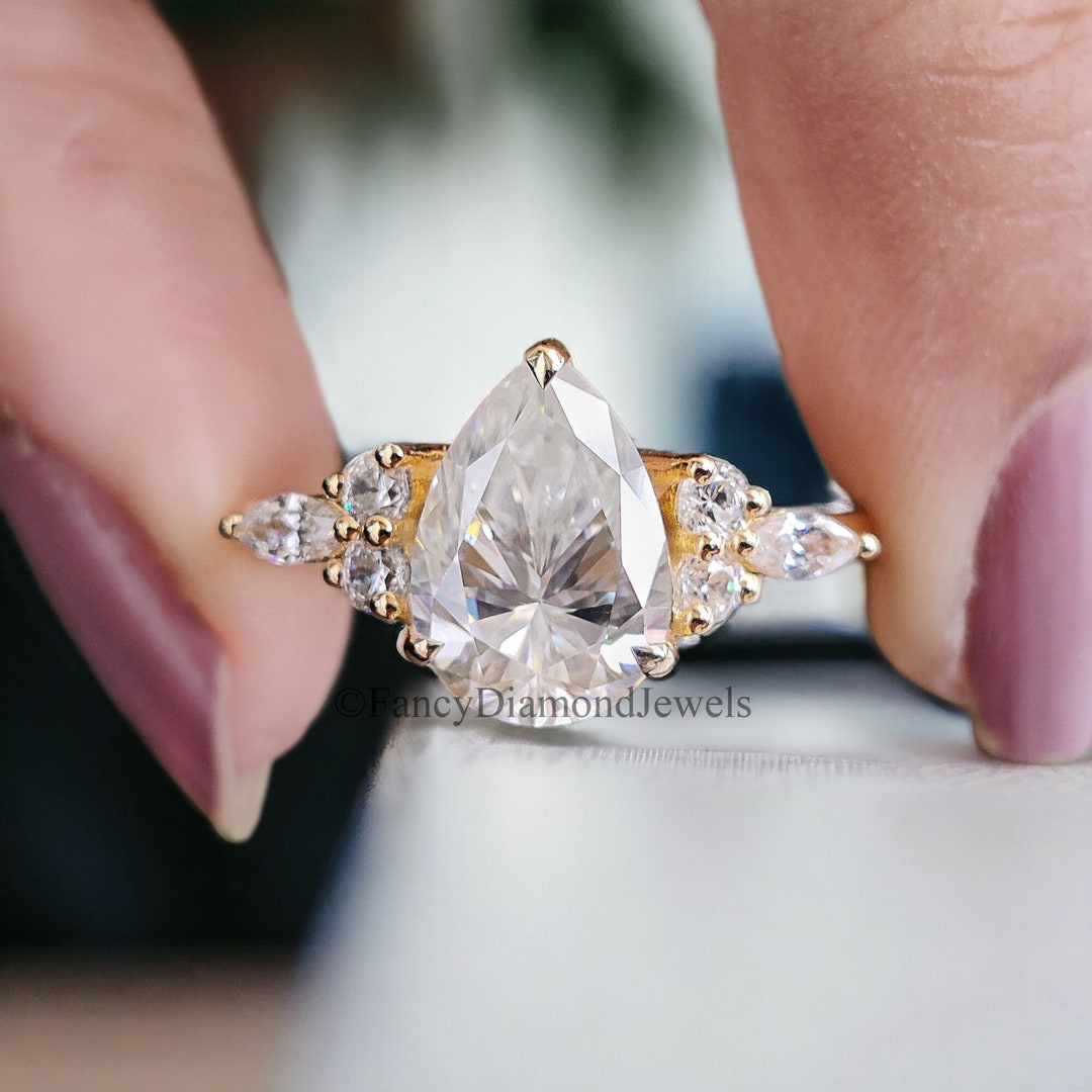 Tear Drop Wedding Ring Moissanite Engagement Ring Pear Shape Art Deco ...