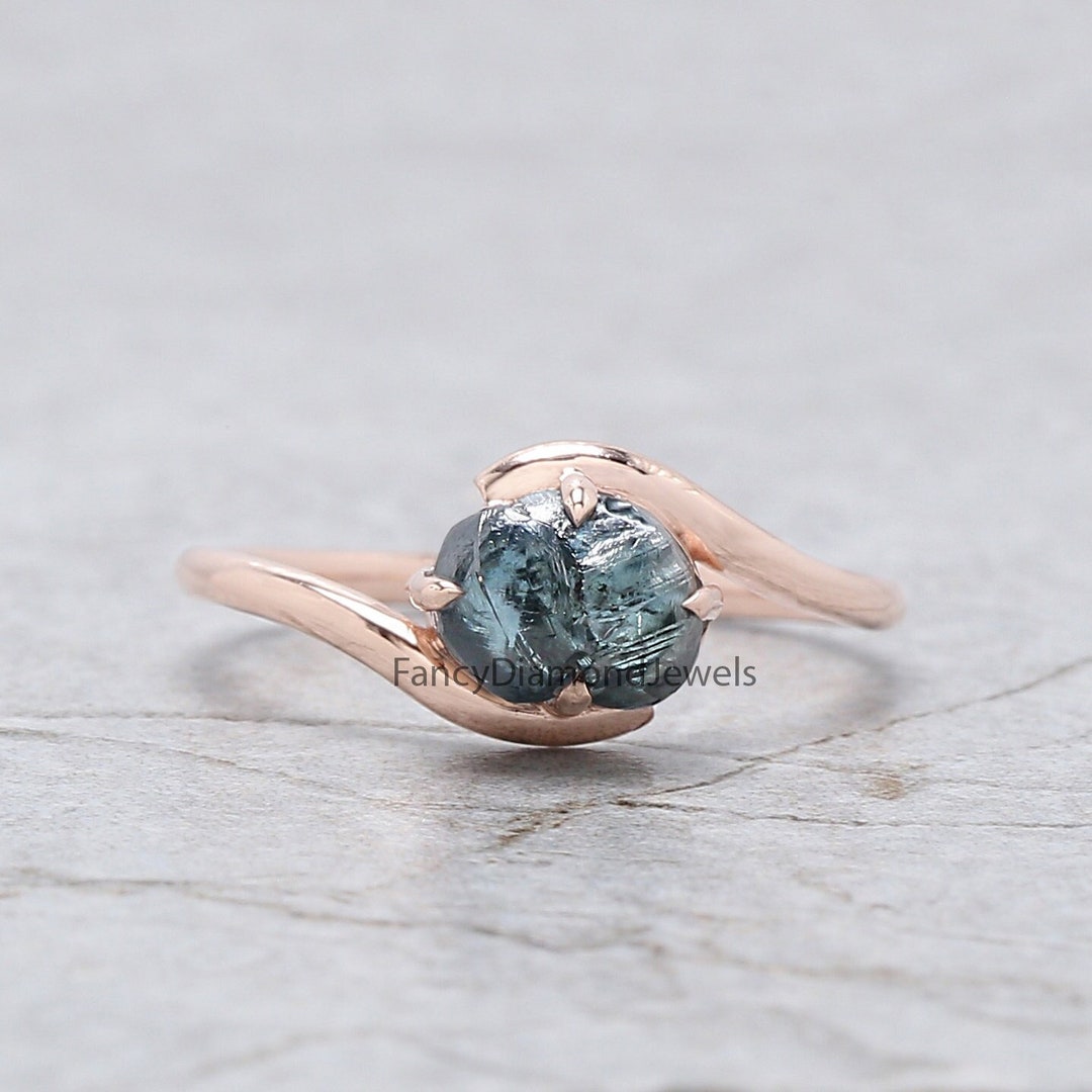 1.49 Ct Natural Rough Cut Blue Color Diamond Ring 7.07 MM Crystal Rough ...