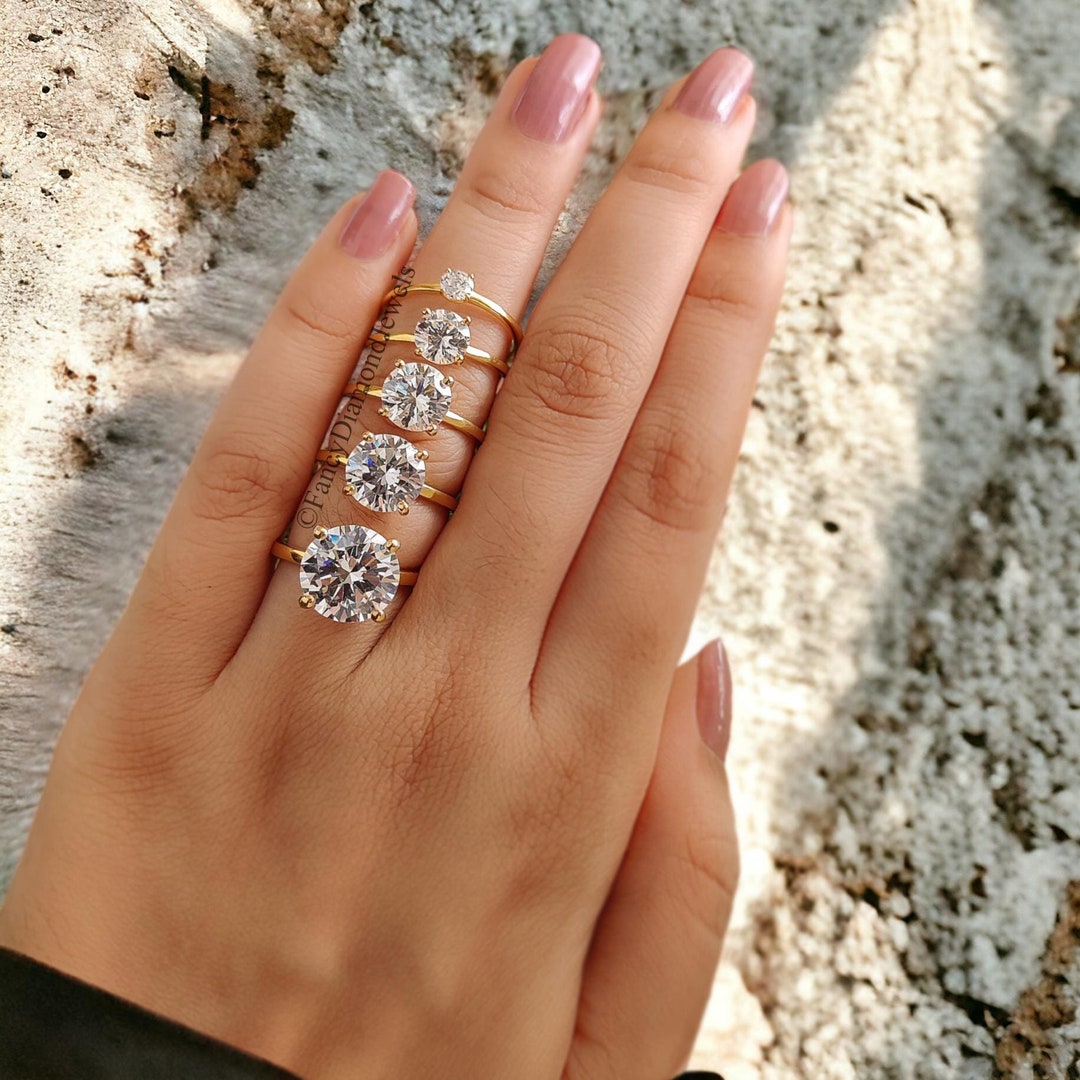 Round Diamond Engagement Ring 11mm 9mm 8mm 6.5mm 4mm Stone Ring ...