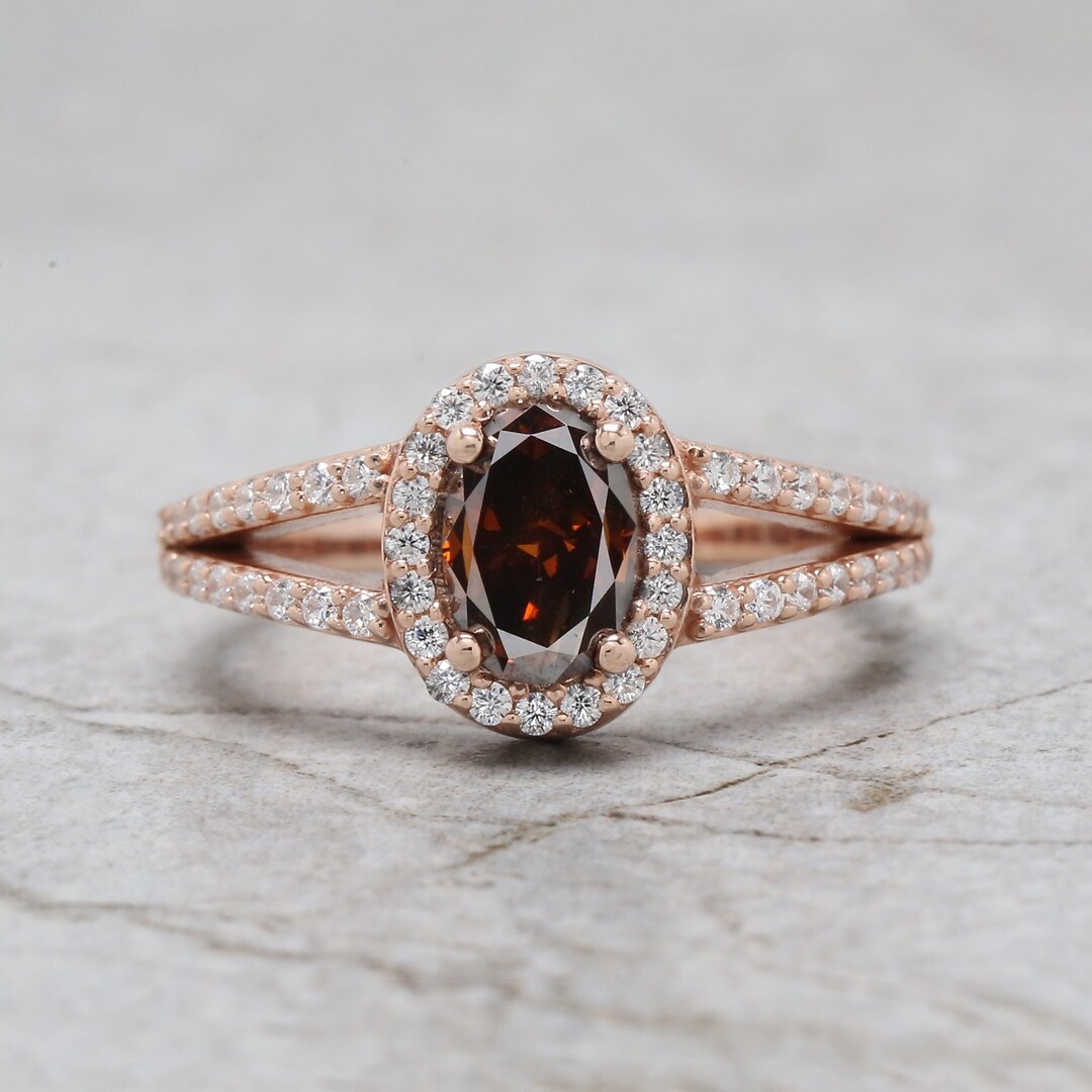 Oval Cut Brown Color Diamond Ring 1.37 Ct 7.65 MM Oval Shape Diamond ...