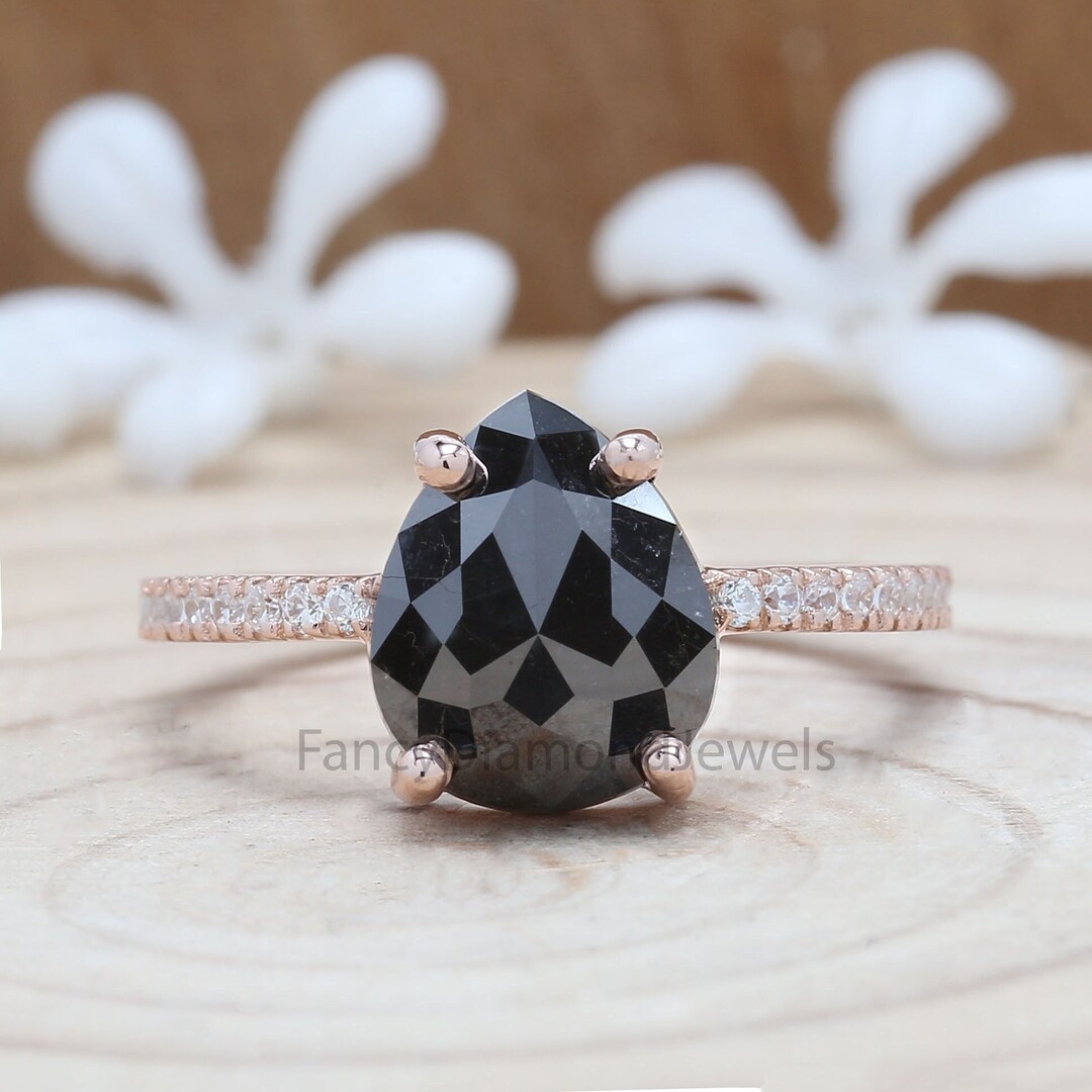 Pear Black Color Diamond Ring, Black Color Pear Diamond Engagement Ring ...