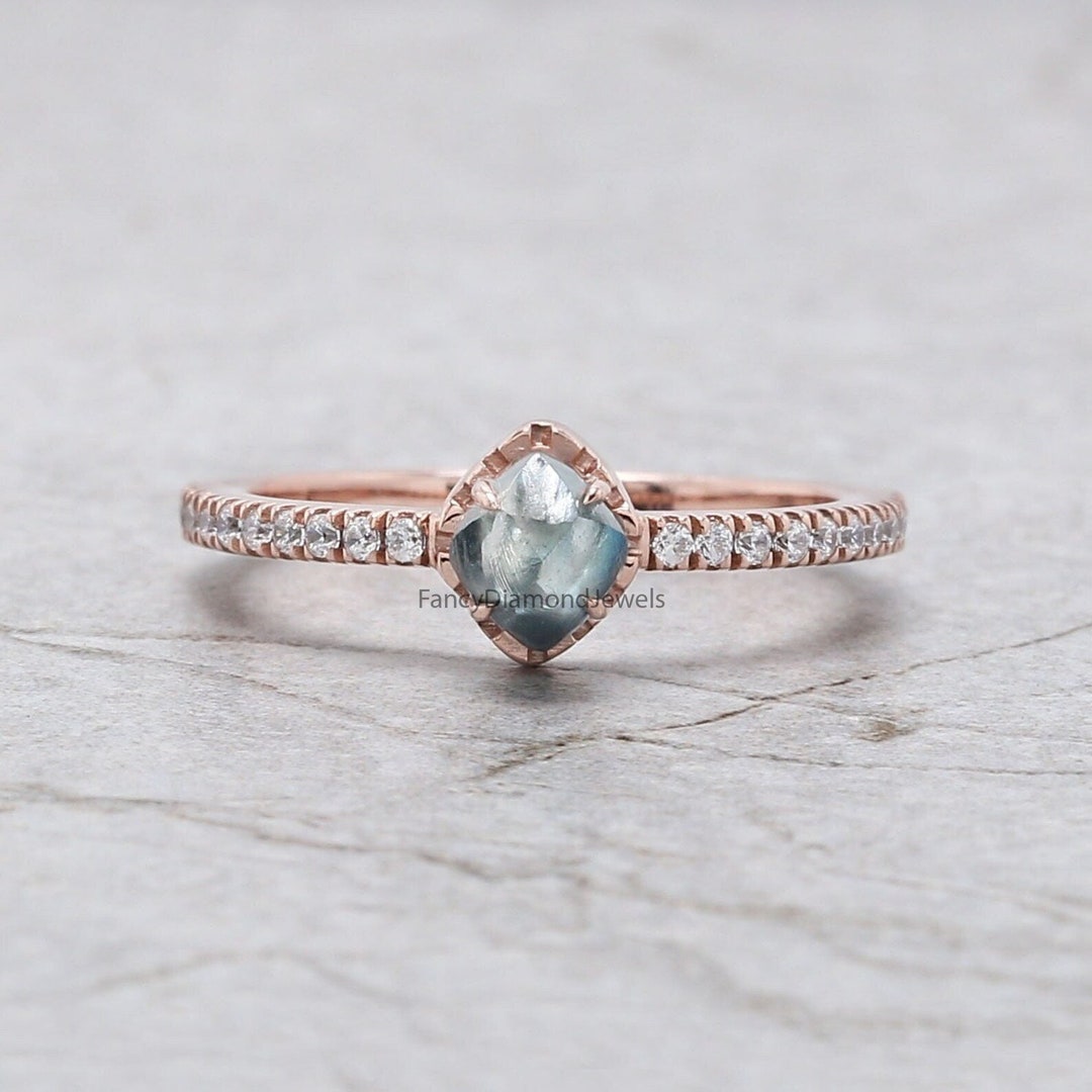 0.79 Ct Natural Rough Cut Blue Color Diamond Ring 5.45 MM Crystal Rough ...